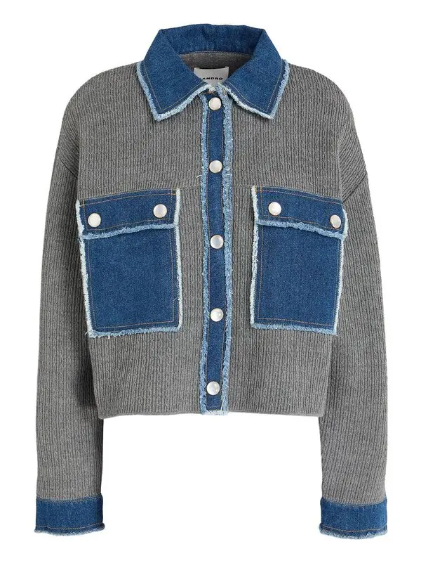 Sandro Denim Paneled Cable-knit Jacket - Gray
