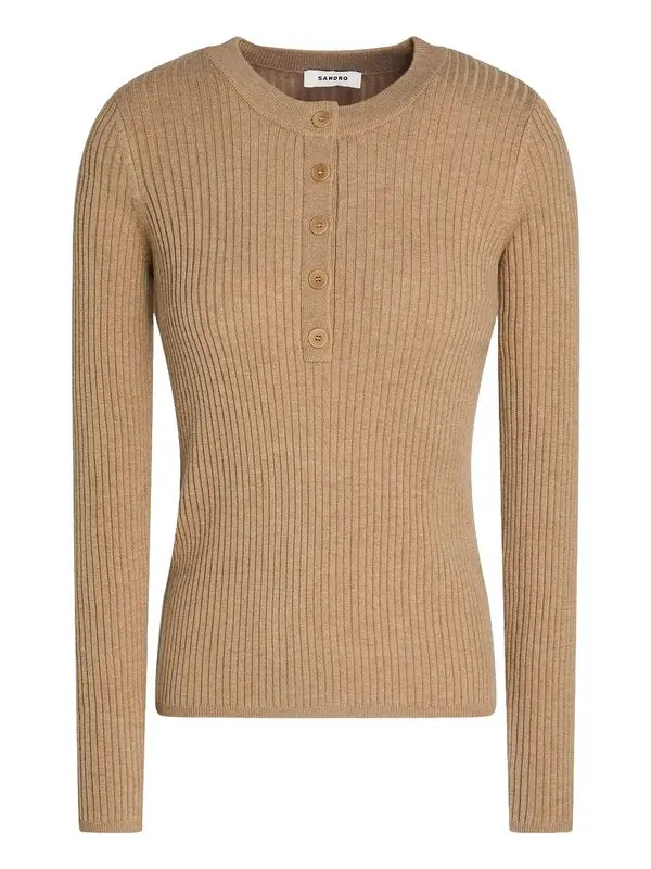 Sandro Ribbed Knit Button-front Sweater - Neutral