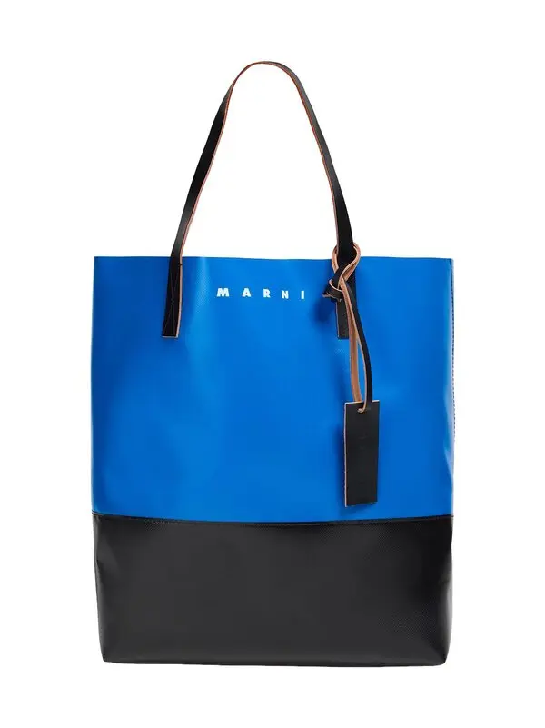 Marni Tribeca Coated Canvas Tote With Leather Trim - Blue