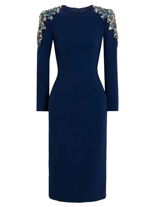 Jenny Packham Martini Drop Crystal Embellished Crepe Midi Dress - Navy