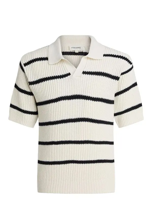 FRAME Striped Ribbed Cotton And Silkblend Polo Shirt - Ivory