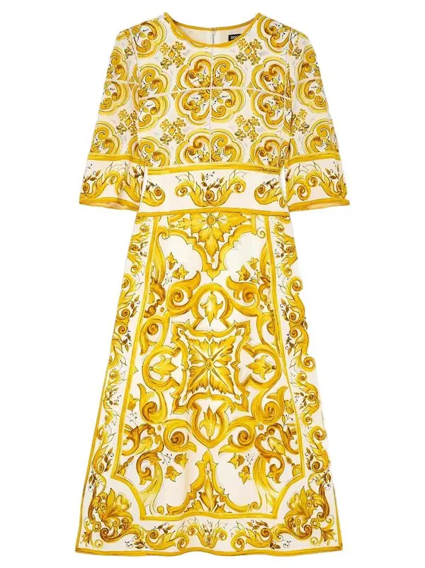 Dolce & Gabbana Maiolica Printed Silk-blend Charmeuse Mini Dress - Saffron