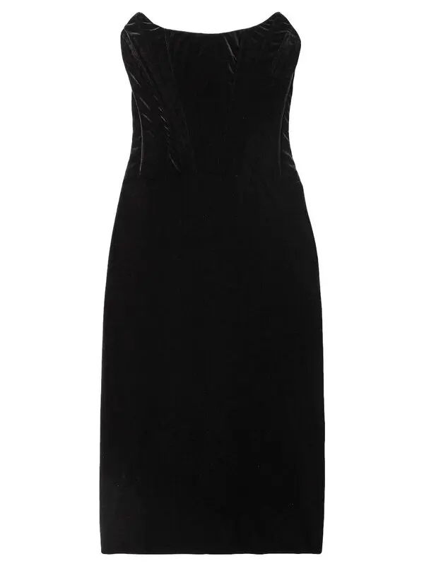 Dolce & Gabbana Strapless Velvet Corset Midi Dress - Black