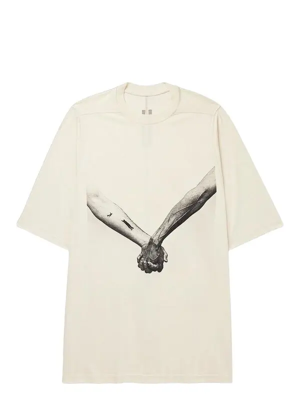 Rick Owens Oversized Logoprint Cottonjersey Tshirt - Cream
