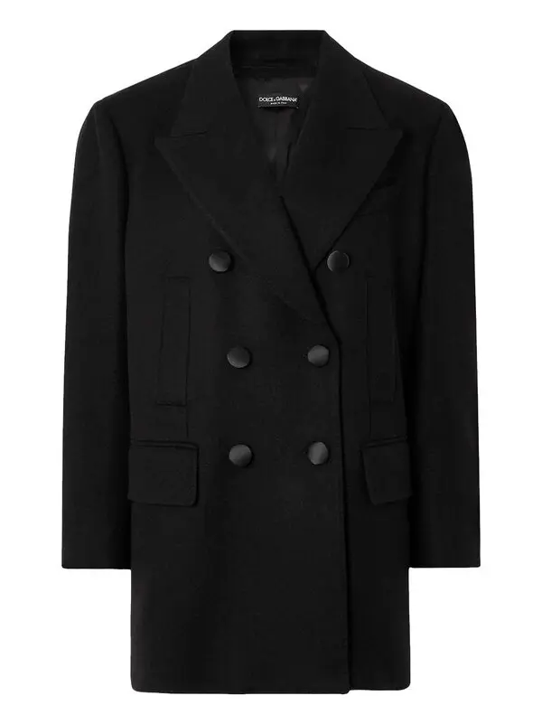 Dolce & Gabbana Double-breasted Satin Trimmed Wool-blend Blazer - Black