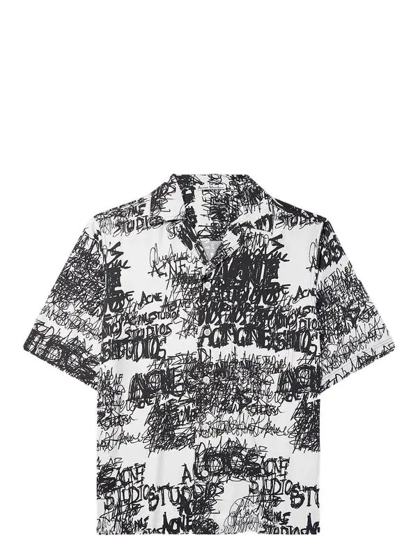 Acne Studios Sowen Oversized Campcollar Logoprint Twill Shirt - Black