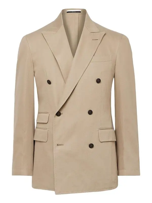 Dunhill Cavendish Doublebreasted Cotton And Cashmereblend Twill Suit Jacket - Beige