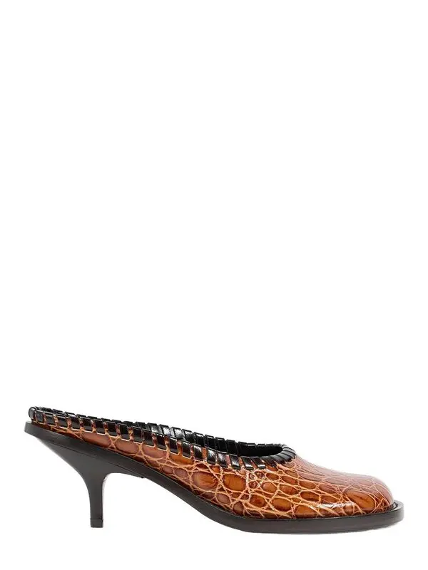 Dries Van Noten Croceffect Leather Mules - Tan