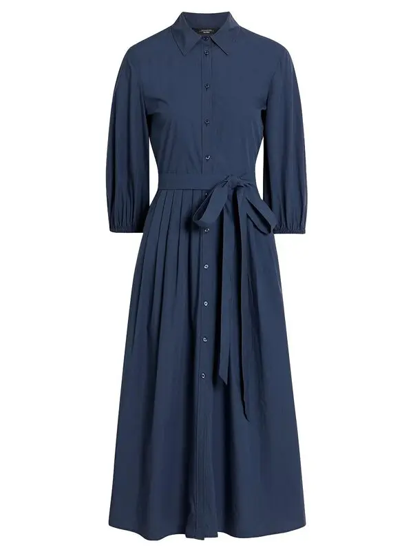 Max Mara Pleated Cotton Poplin Midi Shirt Dress - Navy