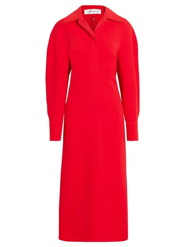 Victoria Beckham Crepe Midi Shirt Dress - Red