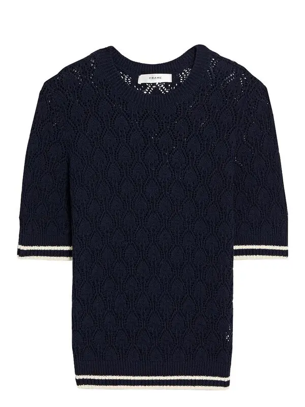 FRAME Rookie Crew Pointelle Knit Cotton-blend Sweater - Navy