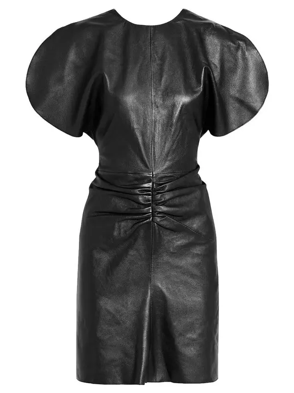Victoria Beckham Ruched Leather Mini Dress - Black