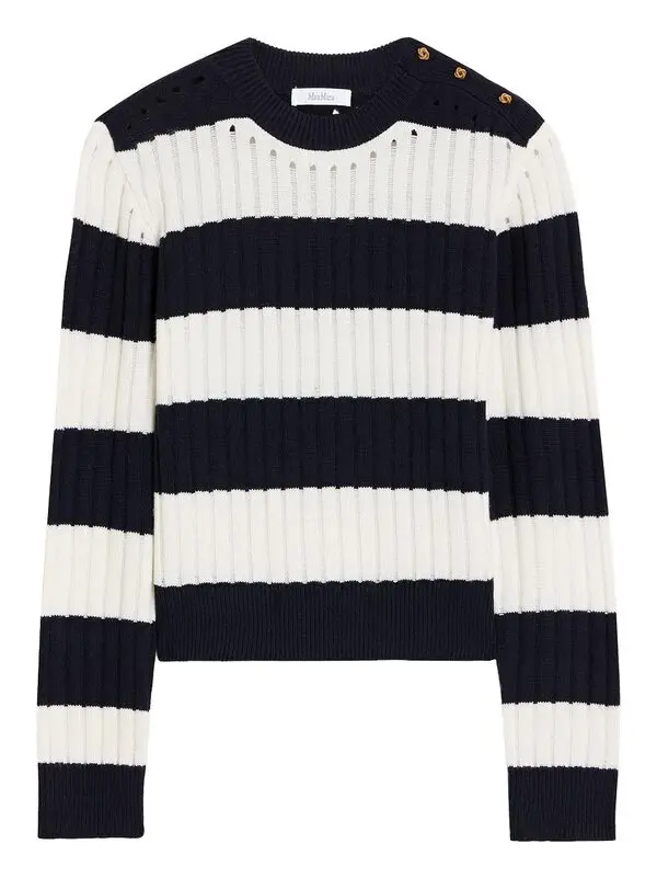 Max Mara Alfeo Striped Ribbed Wool And Cashmere-blend Sweater - Black