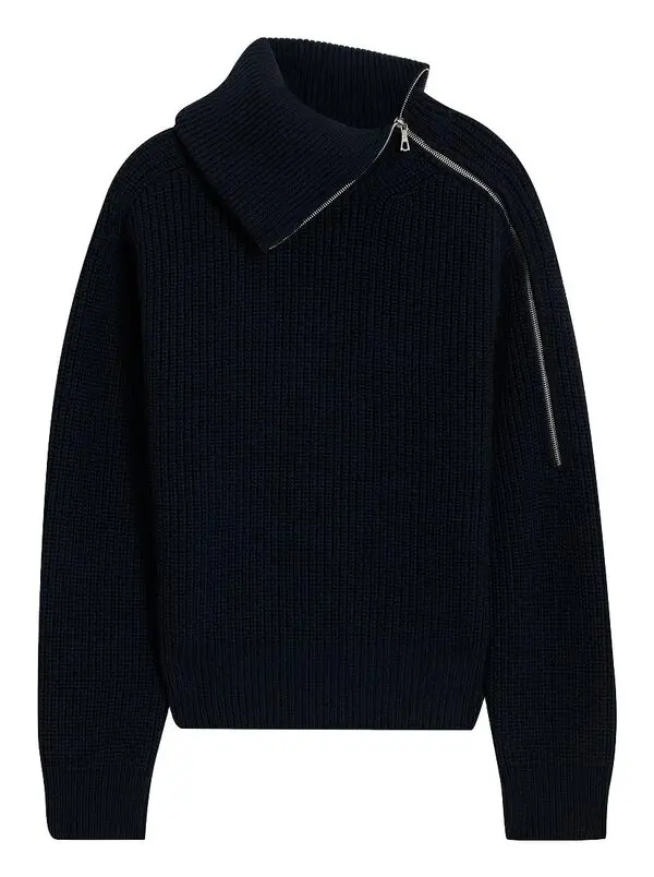 Dries Van Noten Ribbed Wool Zip-detailed Turtleneck Sweater - Black
