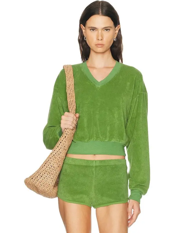 Eterne Cropped V-neck Terry Sweatshirt - Fern