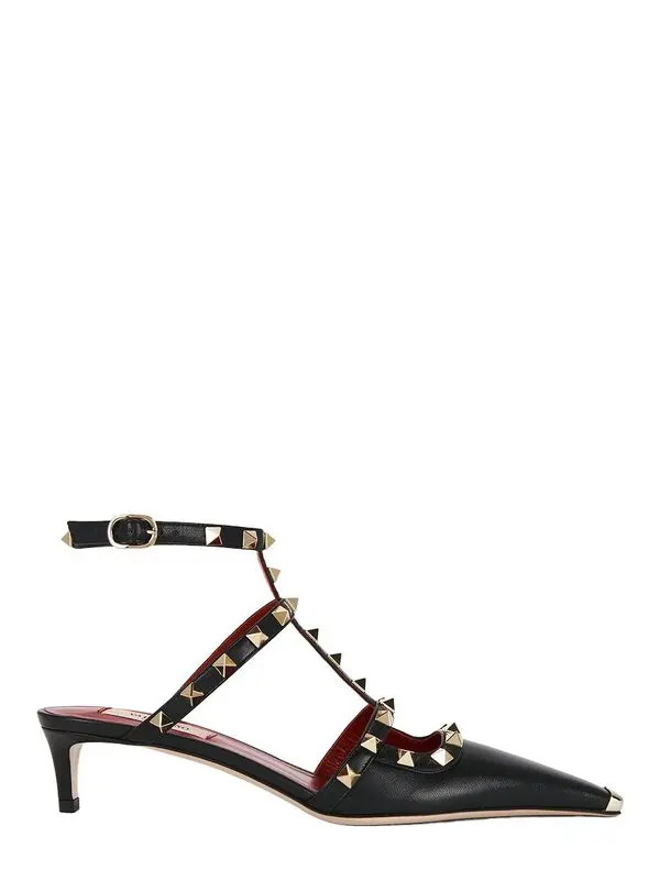Valentino Garavani Rockstud Ankle Strap Kitten Heel Pumps - Nero