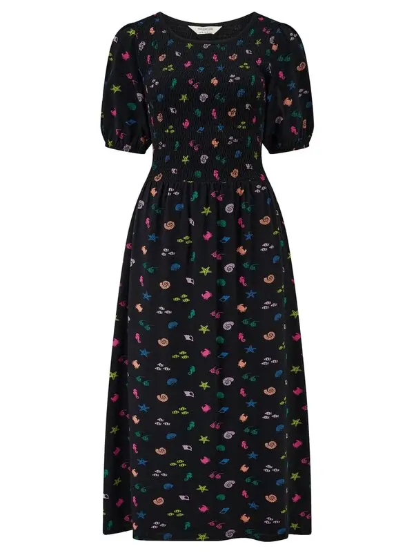 SUGARHILL BRIGHTON Edina Shirred Jersey Midi Dress - Black