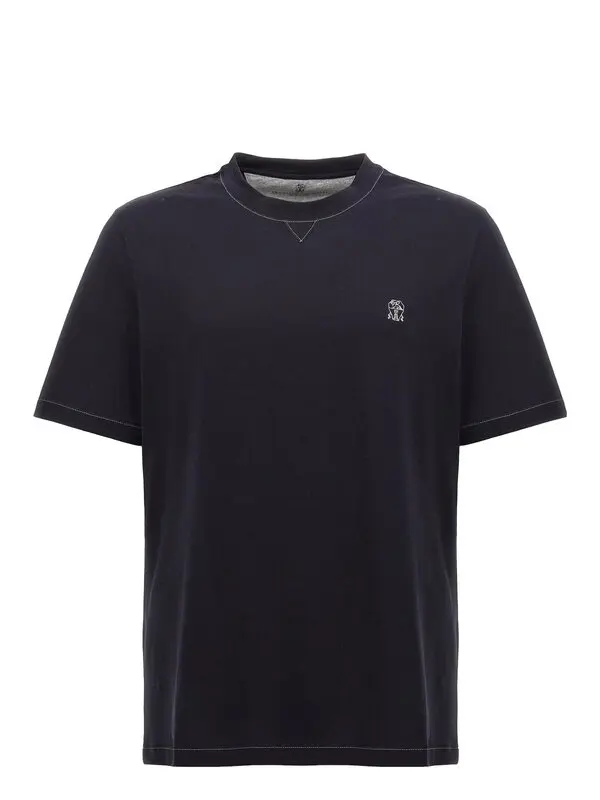 Brunello Cucinelli Logo Embroidered Crewneck T-shirt - Black