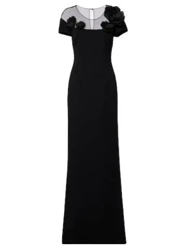 SAFIYAA LONDON Noah Floral-appliqué Crêpe Gown - Black