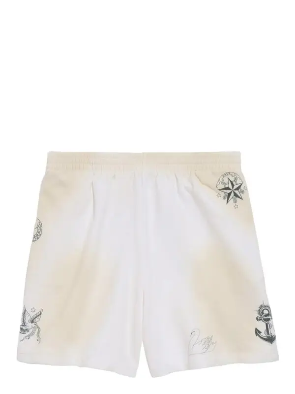 Balenciaga Relaxed Fit Shorts With Classic Ink Artwork - White Ink