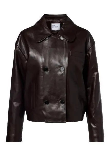 SELF-PORTRAIT Cropped Double-breasted Leather Jacket - Black