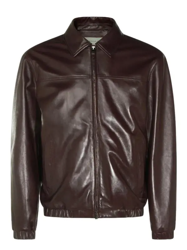 Canali Leather Zip-up Bomber Jacket - Black