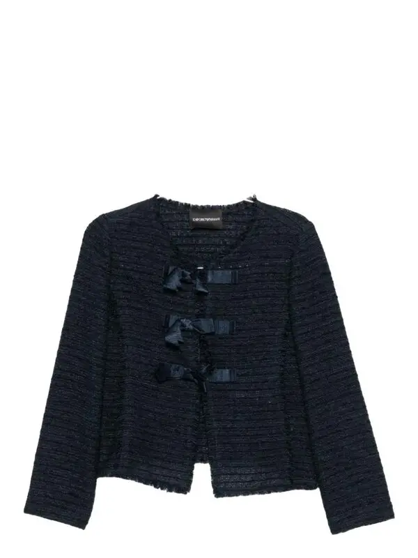 Emporio Armani Bow-detail Frayed-edge Jacket - Navy