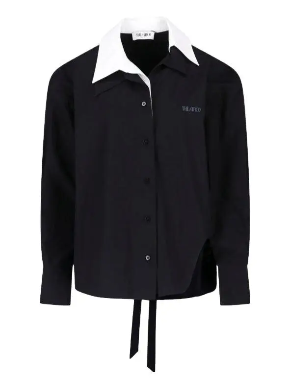 Attico Long Sleeve Contrast Collar Shirt - Black