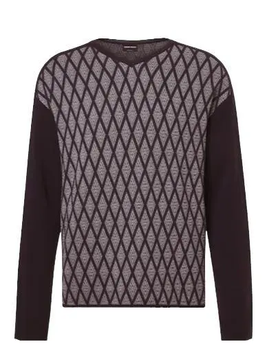 Giorgio Armani Wool And Cashmere Geometric Jacquard Crewneck Sweater - Black