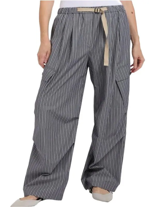 Brunello Cucinelli Striped Wide-leg Trousers With Flap Pockets - Gray