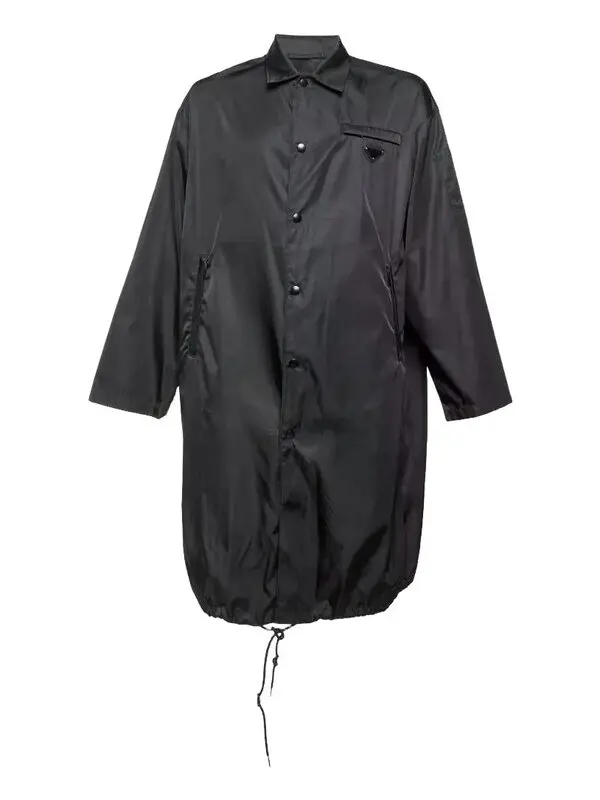 Prada Long-sleeve Coat With Logo Detail - Black