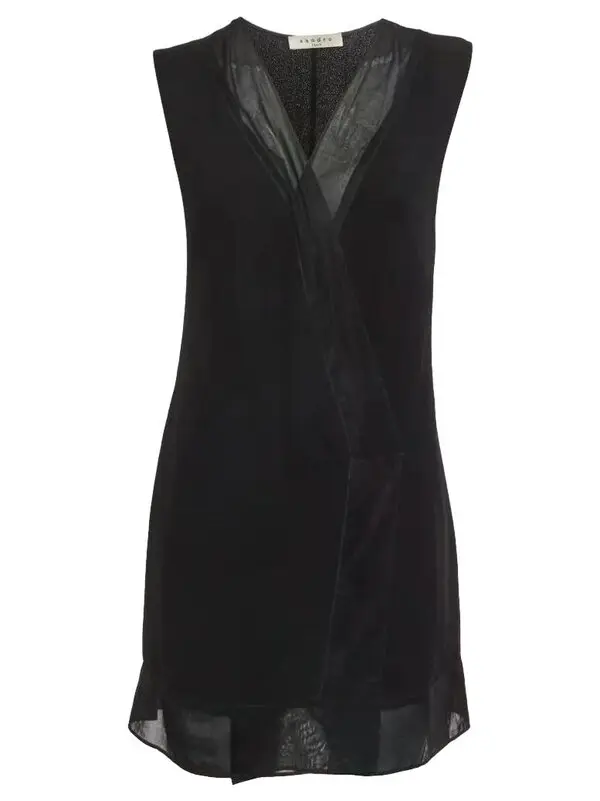 Sandro Crossover Plunge-neck Mini Dress - Black