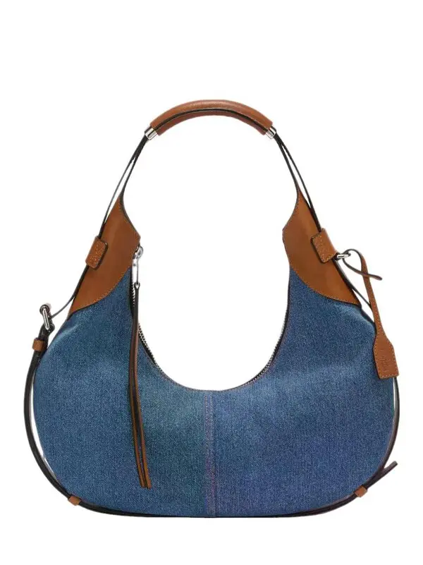 Moschino Denim Shoulder Bag With Leather Trim - Blue