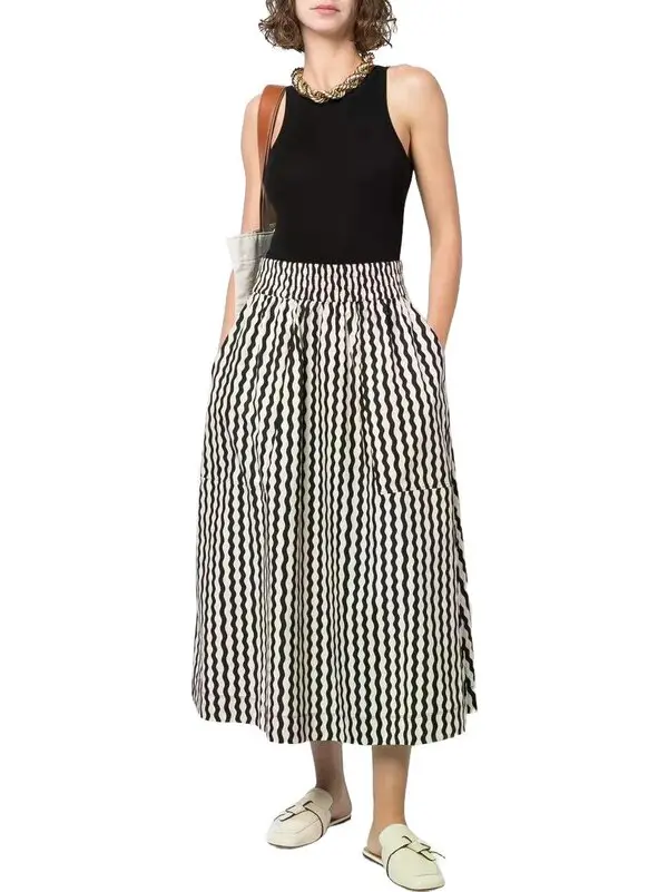 BY MALENE BIRGER Tarrana Wavy-stripe A-line Midi Skirt - Black