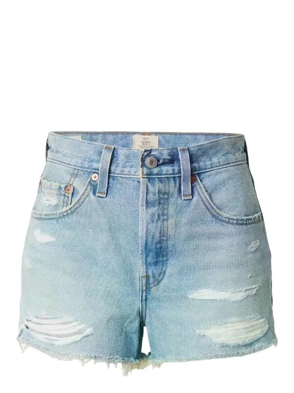 LEVI'S 501 Distressed Frayed-hem Denim Shorts - Blue