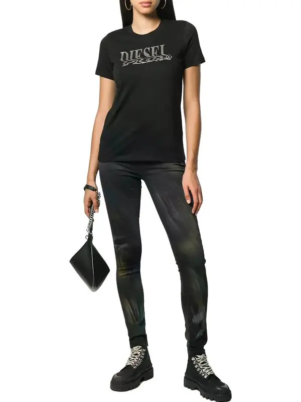 DIESEL® Stretch Cotton Skinny Jeans With Brush Stroke Print - Black