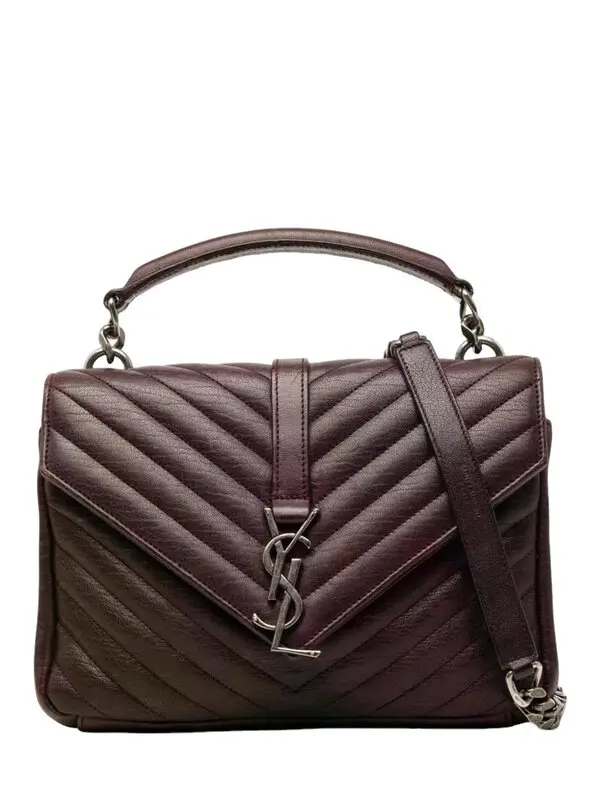 Saint Laurent Quilted Chevron Sheepskin College Satchel - Red
