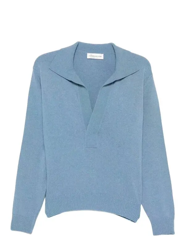 Victoria Beckham Ocean Mist Melange Polo-collar Sweater - Blue