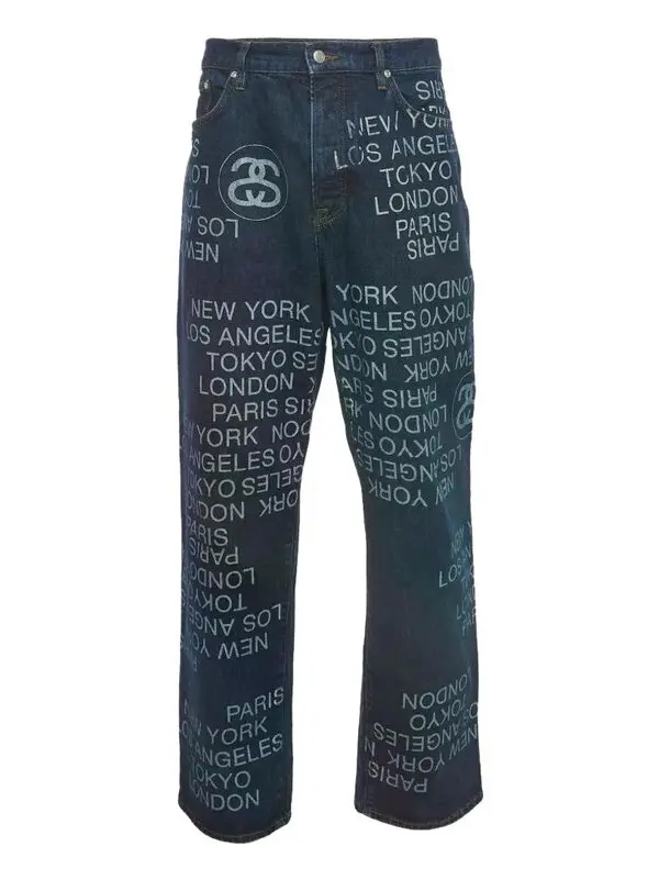 StÜssy Big Ol' City Link Print Baggy Jeans - Blue