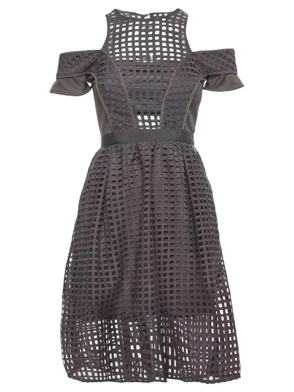 SELF-PORTRAIT Grid-lace Midi Dress - Grey