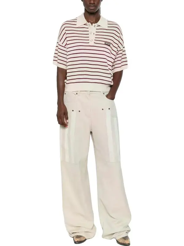 ROTATE BY BIRGER CHRISTENSEN Striped Short-sleeve Polo Top - Neutrals