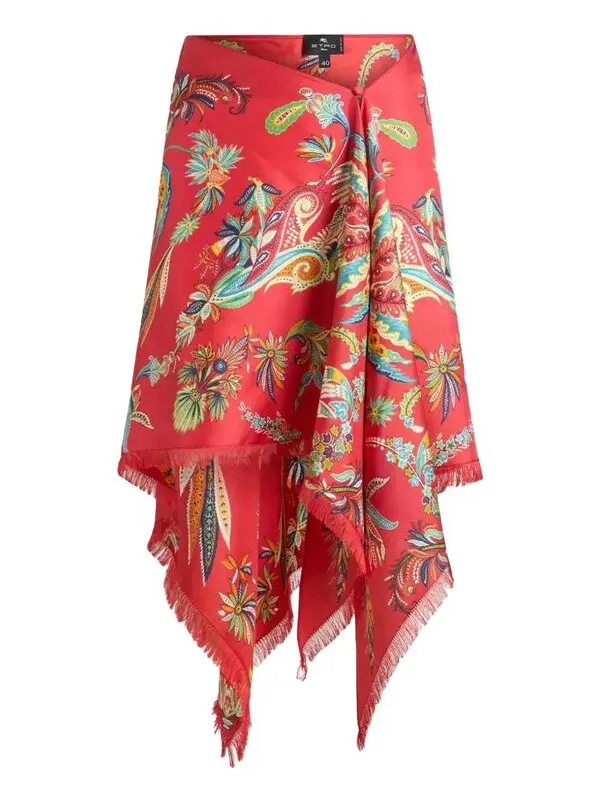 Etro Paisley-print Fringed Silk Skirt - Red