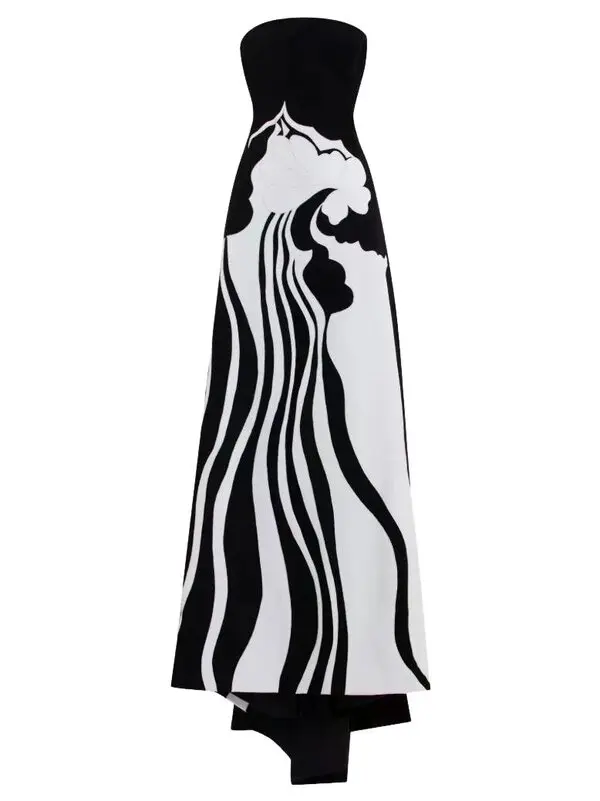 SAIID KOBEISY Strapless Embroidered Crepe Maxi Dress - Black