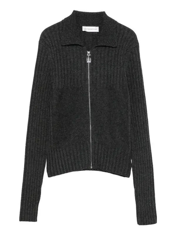Victoria Beckham Ribbed-knit Zip-up Cardigan - Grey