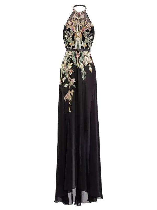 SAIID KOBEISY Sleeveless Maxi Dress With Floral Embroidery - Black