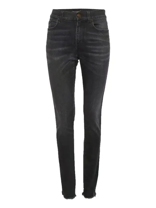 Saint Laurent Straight Leg Frayed Hem Jeans - Black