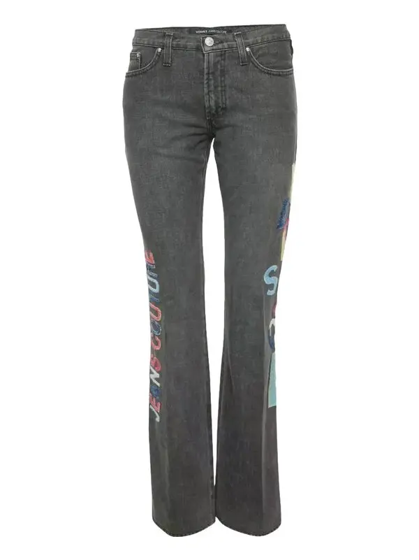 Versace Logo Embroidered Jeans - Grey