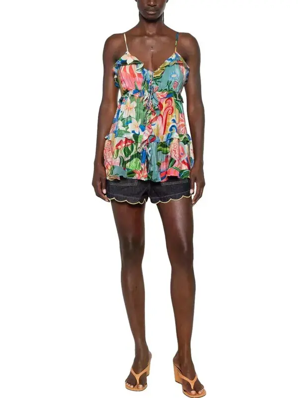 Farm Rio Ruffled Floral-print Top - Pink