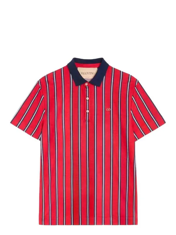 Valentino Garavani Striped Polo Top - Red