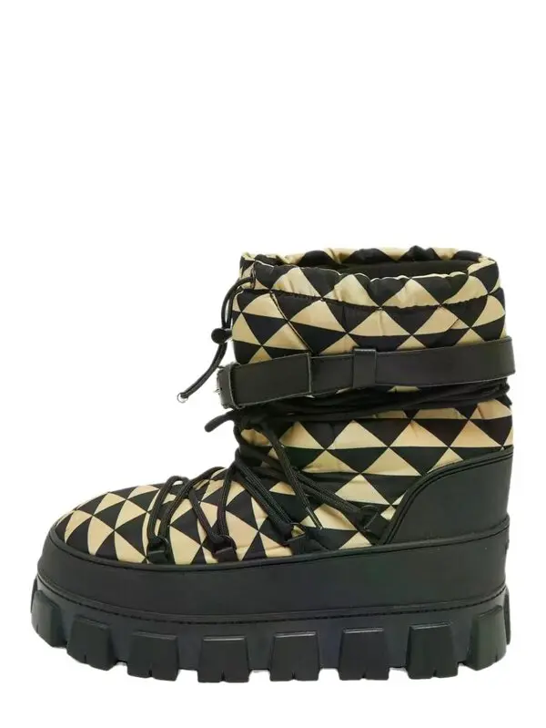 Prada Geometric Print Drawstring Boots - Black
